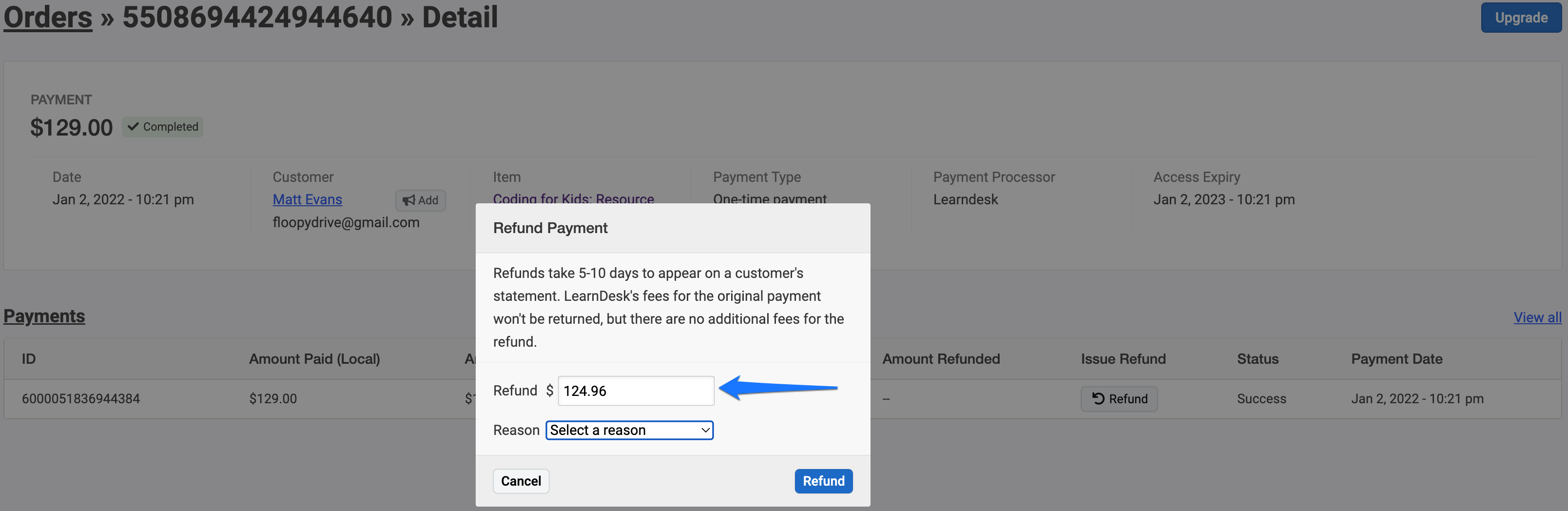 Issuing a Refund – LearnDesk
