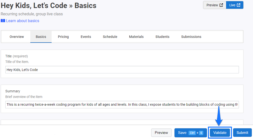 Submit a Live Class – LearnDesk